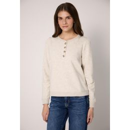 Damen Langarmshirt, beige, Gr. 46, STREET ONE STUDIO, unifarben, Web, 65% Baumwolle, 35% Polyester, Shirts, mit Knopfleiste