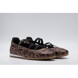 Replay Damen Sneaker Ballerinas, Gr. 36, braun, Lederimitat, Schuhe, Slipper, Sommerschuh, Riemchenballerina in aktueller Leo-Optik