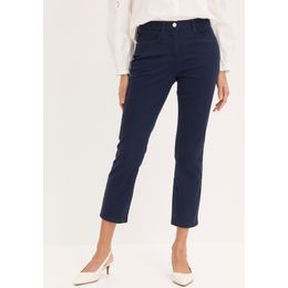 bonprix Damen Stretch-Hose, blau, festlich, Gr. 48, Web, Obermaterial: 97% Baumwolle, 3% Elasthan, Hosen, 7/8-L&auml;nge, schmale Passform, aus