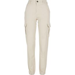 Urban Classics Damen Cargohose "Urban Classics Damen Ladies High Waist Cargo Pants", beige, Gr. 30, unifarben, 98% Baumwolle, 2% Elasthan, Hosen