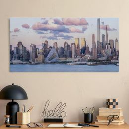 Bilderwelten Akustikbild New York Skyline am Abend mit Sonnenuntergang
