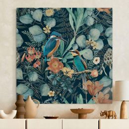 Bilderwelten Akustikbild Blumenparadies Eisvogel und Kolibri