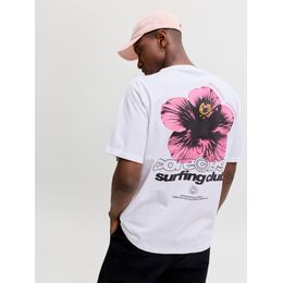 Jack & Jones JACK & JONES Herren T-Shirt "JCOMARINA BACK PRINT TEE SS CREW NECK", rosa, Gr. S, bedruckt, Jersey, Obermaterial: 100% Baumwolle, Shirts, mit Print
