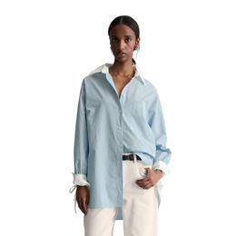 Marc O'Polo Damen Langarmbluse "aus Papertouch Popeline", blau, Gr. S, MARC O'POLO DENIM, gestreift, Obermaterial: 100% Baumwolle, Blusen
