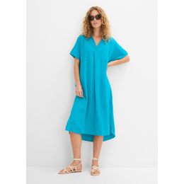 bonprix Damen Tunikakleid, blau, Gr. 44, Obermaterial: 100% Baumwolle, Kleider, Oversize-Passform, Kaftan-Schnitt, Kimono&auml;rmel, aus Baumwolle