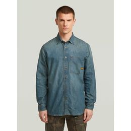 G-Star Raw G-STAR Herren Langarmshirt "Regular One-Pocket Shirt", blau, Gr. XL, Obermaterial: 82% Baumwolle, 18% Polyester, Shirts
