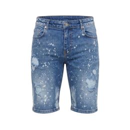 2Y Premium Herren Shorts "2Y Premium Sylva Ripped Slim Fit Shorts", blau, Gr. 31, unifarben, 97% Baumwolle, 3% Elasthan, Hosen