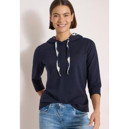 Cecil Damen Kapuzenshirt, blau, Gr. S, unifarben, Web, 63% Modal, 35% Baumwolle, 2% Elasthan, Shirts, mit Kapuze