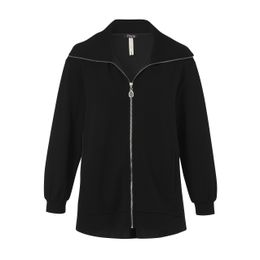frapp Damen Sweatjacke "frapp Jacke", schwarz, Gr. 48, uni, Obermaterial: 49% Viskose CV. 43% Polyester PES. 8% Elasthan EL., Sweatjacken, Gro&szlig;e
