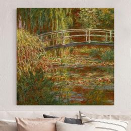 Bilderwelten Akustikbild Claude Monet - Seerosenteich und japanische Br&uuml;cke (Harmonie in rosa)