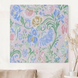 Bilderwelten Akustikbild Gemaltes Blumenmuster auf Rosa