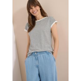 Cecil Damen T-Shirt, schwarz-wei&szlig;, Gr. XL, gestreift, Jersey, Obermaterial: 50% Baumwolle, 50% Modal, Shirts, l&auml;ssiger Streifenlook, Rundhals, softer