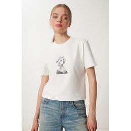 Happiness İstanbul T-Shirt Damen Gr&ouml;&szlig;e S gold / dunkelgrau / offwhite