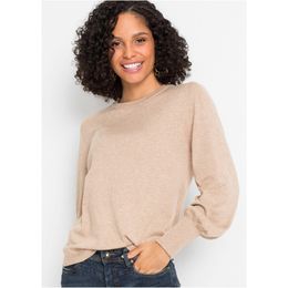 bonprix Damen Strickpullover, beige, Gr. 40, unifarben, Feinstrick, Obermaterial: 70% Viskose, 30% Polyamid, Pullover, aus weichem