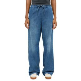 Mustang Damen Weite Jeans "Damen Style Madison Wide Drawstring ULW", blau, Gr. 31, unifarben, Denim/Jeans, 100% Baumwolle, Jeans