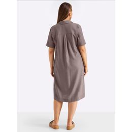 sheego Damen A-Linien-Kleid "Leinenkleid"dunkeltaupe, Gr. 44, unifarben, Web, 55% Leinen, 45% Viskose, Kleider