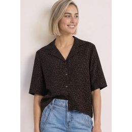 Street One Damen Kurzarmbluse, braun, Gr. 40, Stoff, 100% Viskose, Blusen, im Leo Design