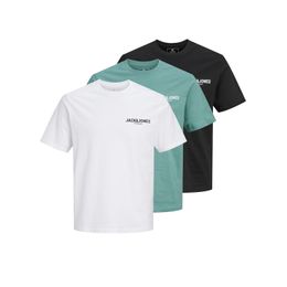 Jack & Jones JACK & JONES Herren Rundhalsshirt "JPRBLAOSCAR SS TEE FST 3PK MP", wei&szlig;, Gr. S, bedruckt, Jersey, Obermaterial: 100% Baumwolle, Shirts