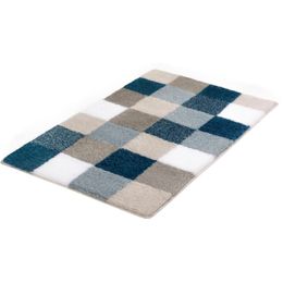 Badematte Kleine Wolke, H:25mm, blau, Kunstfaser, Badematten, "Caro, Badvorleger, Badezimmer Teppich", Badteppich, modernes Karo-Muster,