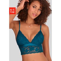 Lascana Damen Bralette-BH, Gr. 70, gr&uuml;n, Spitze, Obermaterial: 60% Polyamid, 35% Polyester, 5% Elasthan, BHs, ohne B&uuml;gel, in leichter Longform, sexy