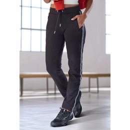 H.I.S. H.I.S Damen Jogginghose, schwarz, Gr. S, unifarben mit Farbeinsatz, Interlock, Obermaterial: 100% Baumwolle, Hosen, mit seitlichem Tapestreifen