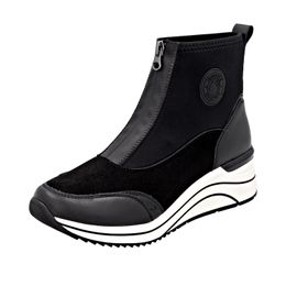 Remonte Damen Keilsneaker, Gr. 38, schwarz, Lacklederimitat, Lederimitat, Textil, unifarben, Schuhe, Casual-Boots, Stiefelette, Plateauboots mit