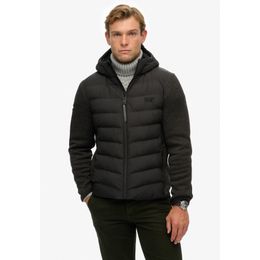 Superdry Herren Steppjacke "HOODED STORM KNIT HYBRID JKT", schwarz, Gr. XL, meliert, Steppware, Obermaterial: 100% Polyester, Jacken, Slim Fit, mit