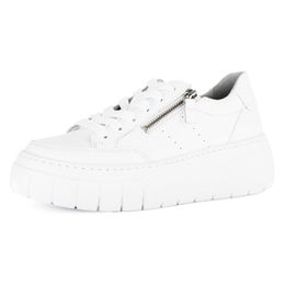 Gabor Damen Plateausneaker, Gr. 39, wei&szlig;, Kalbsleder, unifarben, Schuhe, Freizeitzschuh, Halbschuh, Schn&uuml;rschuh mit Lochmuster