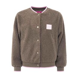 Zwillingsherz Damen Bomberjacke ""Smile Love""braun, Gr. L, kontrastfarbene Details, unifarben, Pl&uuml;sch, Obermaterial: 100% Polyester, Jacken,