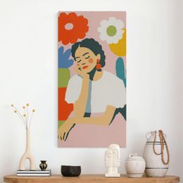Bilderwelten Akustikbild Tr&auml;umende Frida mit Blumen I