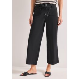 Street One Damen Stoffhose, schwarz, Gr. 42, unifarben, Web, Obermaterial: 100% Baumwolle. G&uuml;rtel: 100% Baumwolle, Hosen, High Waist