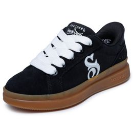 Skechers Damen Sneaker "COURTSIDE-CALI GIRLZ", Gr. 38, schwarz, Veloursleder, unifarben mit Farbeinsatz, Schuhe, Basket-Sneaker, Schn&uuml;rschuh mit