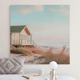Bilderwelten Akustikbild Pastellfarbenes Strandhaus