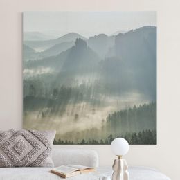 Bilderwelten Akustikbild S&auml;chsische Schweiz Sonnenstrahlen im Morgennebel