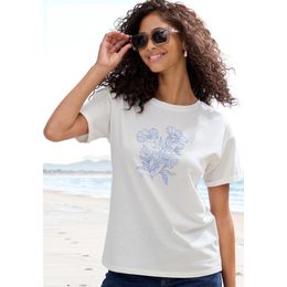 Vivance Damen T-Shirt "mit Frontdruck", wei&szlig;, Gr. 44, bedruckt, Single Jersey, Obermaterial: 100% Baumwolle, Shirts, aus hochwertiger Bio-Baumwolle