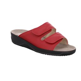 Rohde Damen Pantolette "Soltau-40", Gr. 43, rot, Leder, Basic, Schuhe, Hausschuh, Komfortschuh, Klettschuh mit Keilabsatz