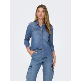 Only Damen Jeansbluse "ONLALEXA L/S DNM SHIRT FS NOOS", blau, Gr. XL, unifarben, Web, Obermaterial: 100% Baumwolle, Blusen