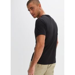 bonprix Herren T-Shirt, schwarz, Gr. 60, bedruckt, unifarben, Jersey, Obermaterial: 100% Baumwolle, Shirts, Regular Fit Passform, Kurzarm, reine