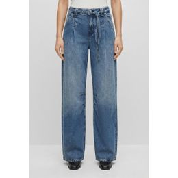 BOSS Orange Damen Weite Jeans "PLEATED BARREL 1.0 Premium Damenmode", blau, Gr. 29, unifarben, Denim/Jeans, Obermaterial: 61% Baumwolle, 39% Lyocell,