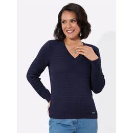Casual Looks Damen V-Ausschnitt-Pullover "V-Pullover", blau, Gr. 36, unifarben, 100% Baumwolle, Pullover