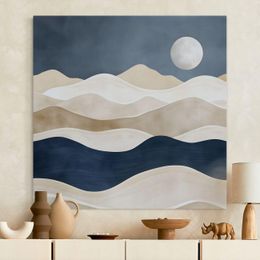 Bilderwelten Akustikbild Minimalistische Boho Landschaft Beige Blau