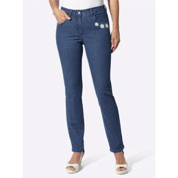 Classic Basics Damen Trachtenjeans, blau, Gr. 48, gebl&uuml;mt, gemustert, mehrfarbig, 81% Baumwolle, 17% Polyester, 2% Elasthan, Jeans