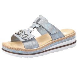 Rieker Damen Pantolette, Gr. 39, blau, Lederimitat, Schuhe, Plateau, Sommerschuh, Schlappen mit Strass-Stein-Verzierung