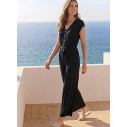 Tamaris Damen Culotte-Overall "mit figurumspielendem Schnitt, aus flie&szlig;ender Viskose-Qualit&auml;t", schwarz, Gr. 40, unifarben, Jersey, Obermaterial: 95%