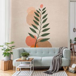 Bilderwelten Fototapete Boho Bl&auml;tter II - Vliestapete nach Ma&szlig; Abstrakt Botanik Tropical Wohnzimmer Schlafzimmer Beige