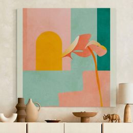 Bilderwelten Akustikbild Blume und Treppe in Pastell