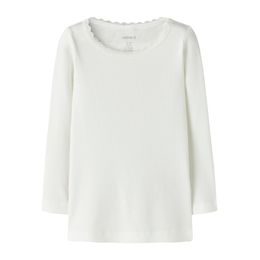 name it M&auml;dchen Langarmshirt "NMFKAB LS TOP NOOS", wei&szlig;, Gr. 98, unifarben, Feinripp, Obermaterial: 57% Baumwolle, 38% Modal, 5% Elasthan, Shirts, in