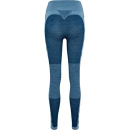 Hummel Damen Leggings "HMLCLEA SEAMLESS MID WAIST TIGHTS"navy peony, faded denim, Gr. L, Obermaterial: 57% Polyamid, 30% Polyester, 13% Elasthan,