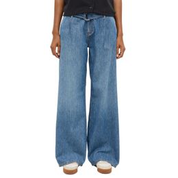 Mustang Damen Weite Jeans "Damen Style Medley Wide with Belt"411 mittelblau, Gr. 30, unifarben, Denim/Jeans, 100% Baumwolle, Jeans