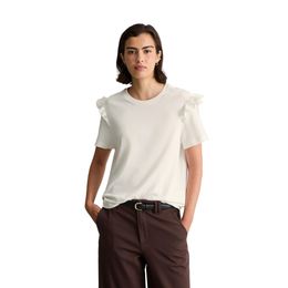 Marc O'Polo Damen T-Shirt "mit Popline-R&uuml;schen am Arm", wei&szlig;, Basic, Gr. XXS, MARC O'POLO DENIM, unifarben, Obermaterial: 100% Baumwolle, Shirts
